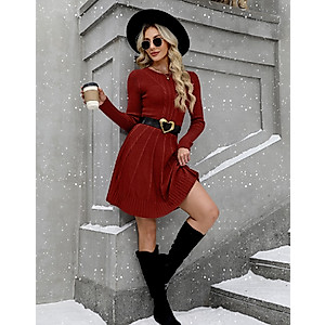 Maisolly Green Sweater Dresses Ladies Comfy Lightweight Warm Pullover Oversized Winter Dress Burgundy L
