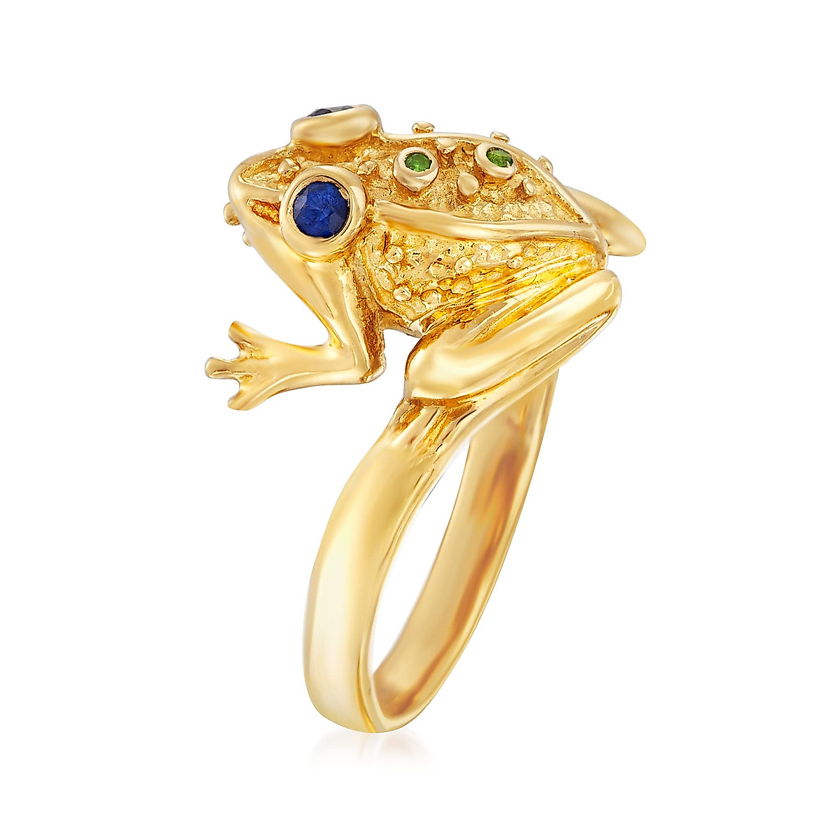 Ross-Simons 0.10 ct. t.w. Sapphire Frog Ring With Chrome Diopside Accents in 18kt Gold Over Sterling. Size 9