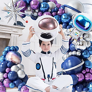 RUBFAC 116pcs Space Balloon Garland Arch Kit Space Birthday Decorations with Blue Purple Silver Galaxy Astronaut Foil Balloons for Boys Kids Space Themed Party Decoration Supplies Baby Shower