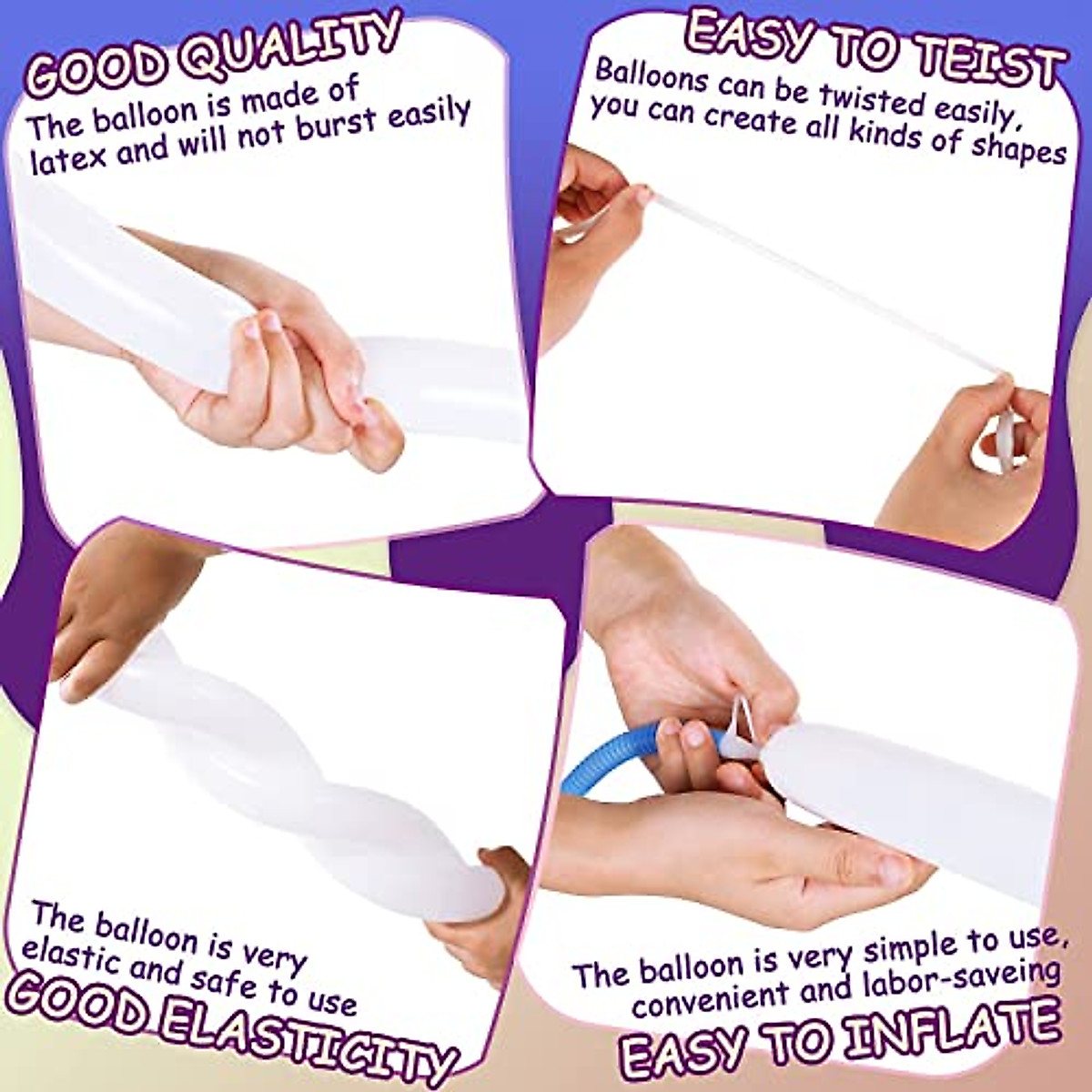 200 Pieces Long Twisting Balloons Latex Twist Balloons 260Q Animal Modeling Balloons Twist Magic Sculpting Balloons Thickening Latex Balloons for Christmas Birthday Wedding Party Decorations (White)