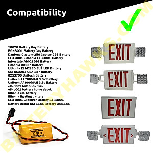 (2 Pack) ELBB001 ELB-B001 ELB B001 AA900MAH 3.6v 900mAh Exit Sign Emergency Light NiCad Battery ANIC1566 0253799