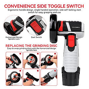 Cordless Angle Grinder, 19500rpm Cordless Grinder with 1pcs 12V 1500mAh Batteries and 3-Cutting Discs Metal Grinder for Metal Stone Wood and Concrete