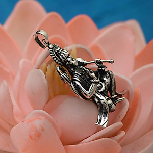 Lord Hanuman Sitting Idol Oxidized Finish Religious Pendant 925 Sterling Silver Jewelry