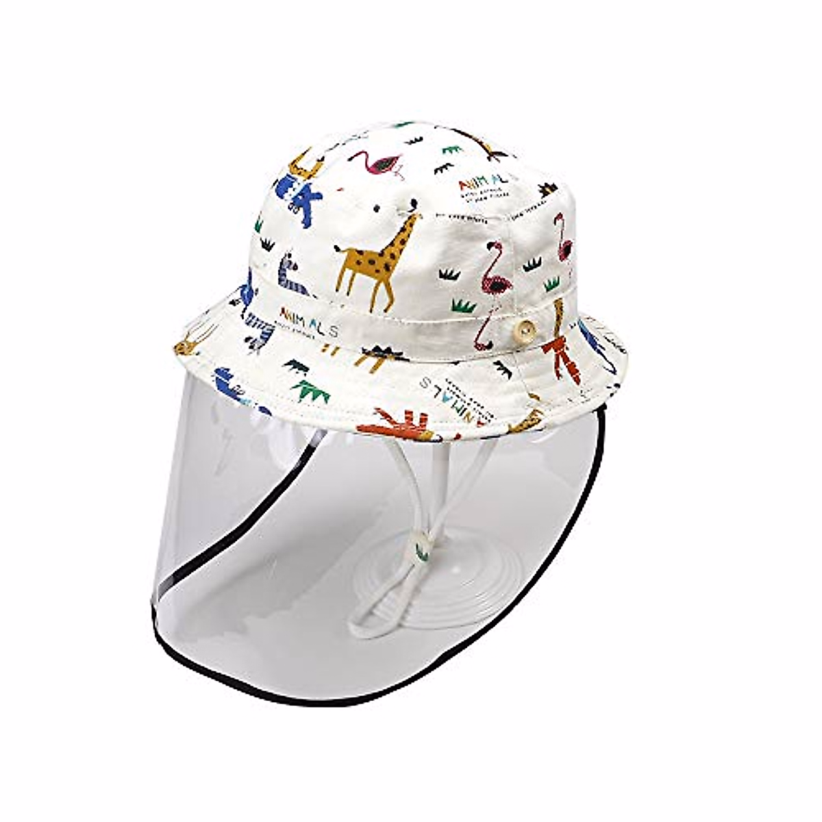 Toddler Bucket Hat Removable Face Shield Hat Cap for Baby Boys Girls Sun Hat UPF50 Anti Spitting Outdoor for Kids, Whiteanimal, 50cm/19.7"=12-24 Months