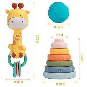 Thinkmax 6 PCS Baby Stacking Nesting Toys, 1 PCS Sensory Ball & Baby Rattle Music Appease Toys, Montessori Sensory Toys with Letter for Babies Newborn 0 3 4 5 6 12 18 Months 1 Year Old Girls Boys