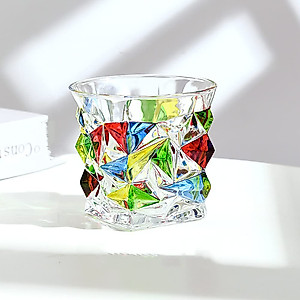 MAGCOLOR Whiskey Glass Set of 2- Lead-Free Crystal Colorful Clear Glacier texture- Premium 10 OZ Scotch Glasses for Drinking Bourbon, Scotch Whisky, Cocktails, Cognac - Fathers Day Gift