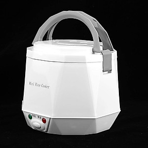 Junlucki 1.6 L Mini Rice Cooker - 12V Electric Food Steamer - Household Multi Cooker Portable Rice Cooking Steaming Pot for Car/Home/Travel - Kitchen Tool Instant Keep Warm (White)
