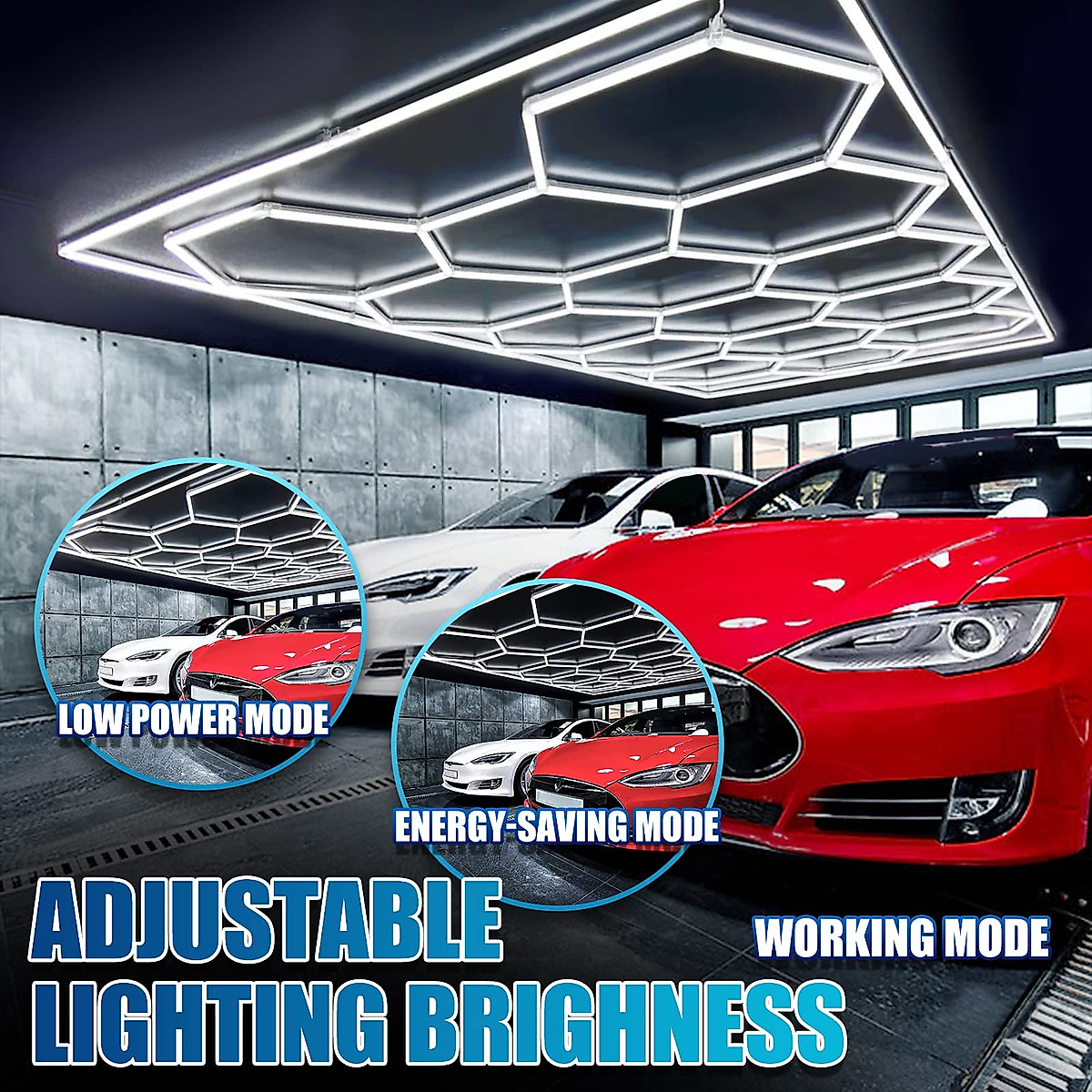GOSLARLIT Hexagon LED Garage Lights,6500K Dimmable Ceiling Lights,Adjustable Brightness,High Energy-Saving Industrial Shop Lights for Market/Garage/Car Wash/Car Show(15.88fts x 7.98fts)