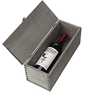 MyGift Vintage Gray Wood Wine Bottle Holder Decorative Wooden Gift Box with Antique Brass Handle and Latch