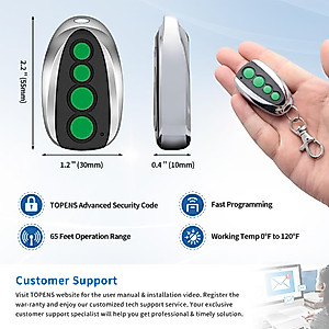 TOPENS M12 Remote Control 4-Button Transmitter for Automatic Swing Sliding Gate Opener 2-Pack Wireless Transmitter Key Fobs Security Gate Controller with Keychain