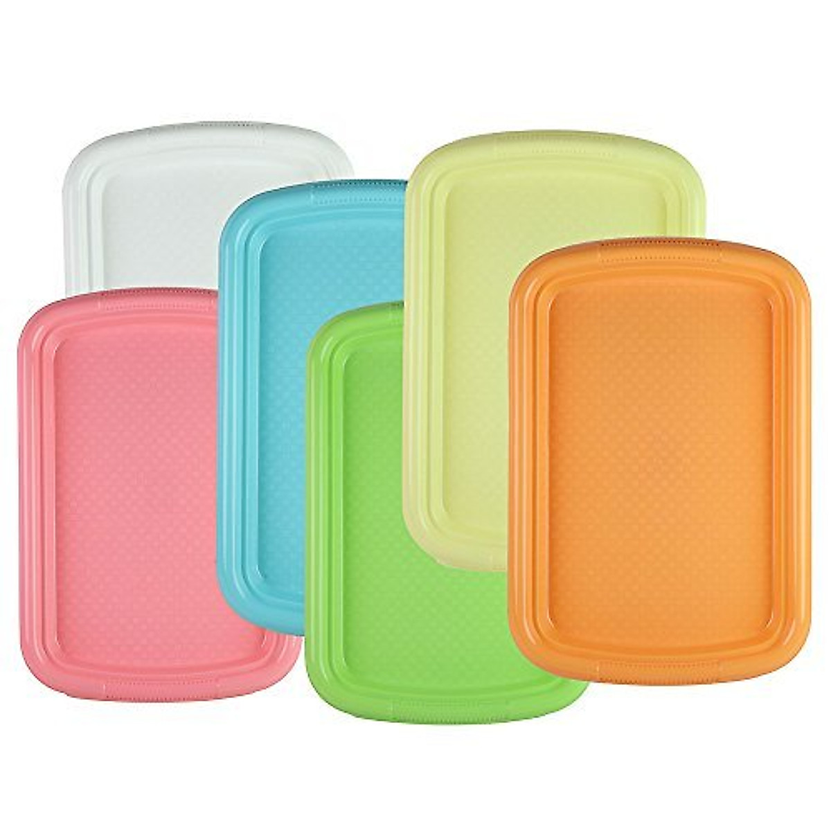 Tzipco's Durable Plastic Rectangular Serving Tray / Fast Food Plate, 15" x 10" (Set of 6 Colors)
