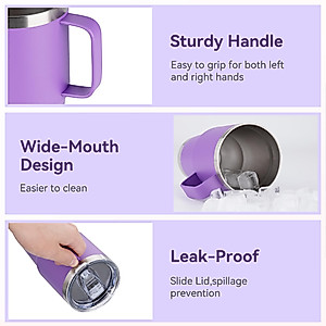 HASLE OUTFITTERS 20oz Tumbler with Lid, Stainless Steel Tumbler with Handle, Metal Insulated Travel Coffee Mug with Handle, Double Wall Vacuum Spill Proof Tumbler Cup, Purple 1 Pack