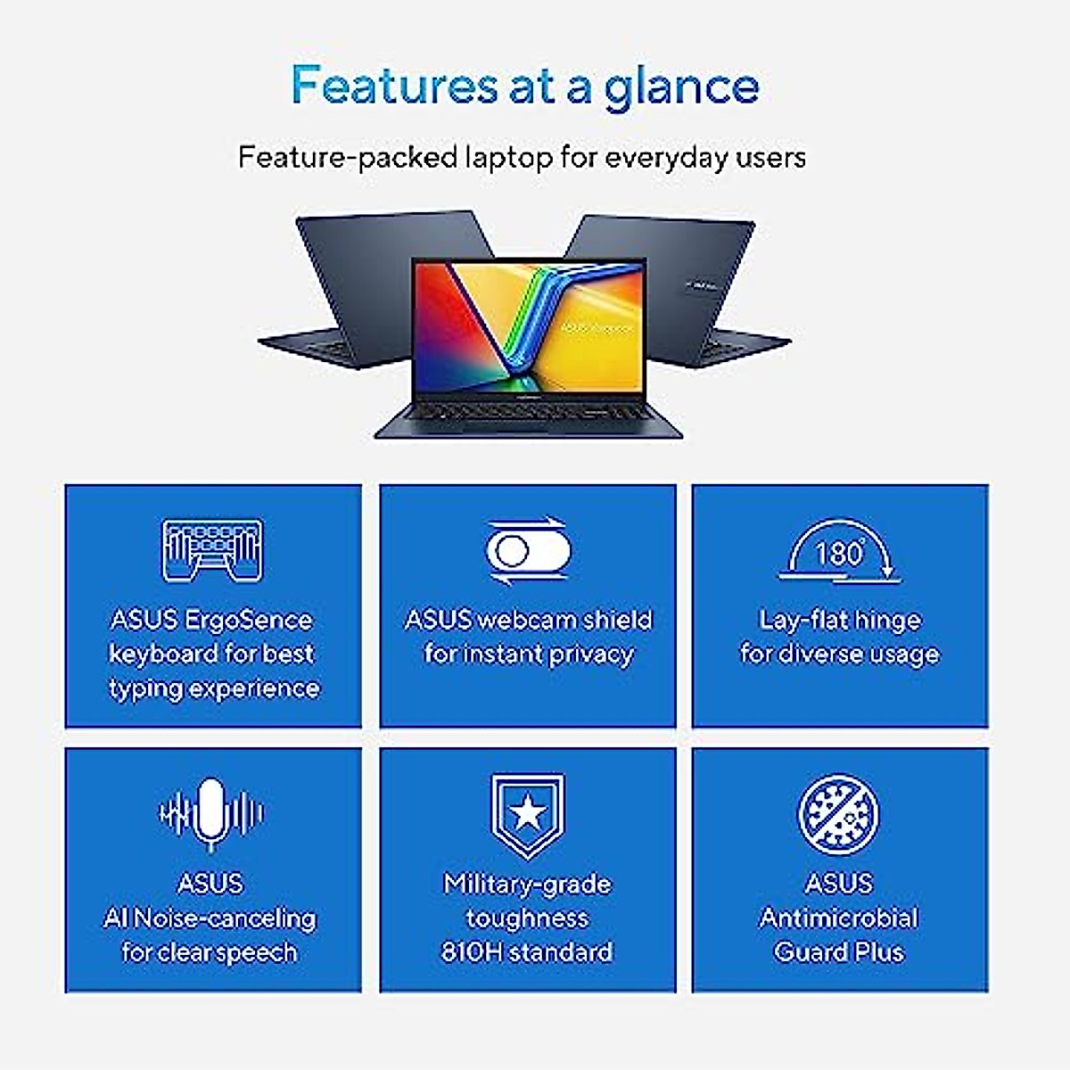 ASUS 2023 Newest Vivobook 15 Laptop, 15.6 Inch FHD Display, Intel Core i3-1215U Processor, 12GB RAM, 256GB SSD, Intel UHD Graphics, WiFi, Bluetooth, Windows 11 Home in S Mode, Quiet Blue