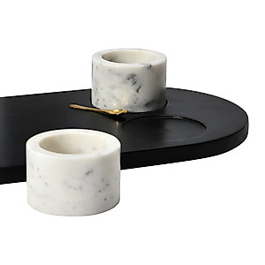 Bloomingville Bloomingville Mango Wood Tray with 2 Marble Bowls and Gold Finish Stainless Steel Spoon, Set of 4