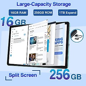 DMOAO Tablet 11 inch Android 13 Tablet 2023 Latest 16GB+256GB Tablets with 1TB Expand, 2000 * 1200 2K Display, 13MP Camera, 8600mAh, Quad Speakers, Split Screen (Gray with Advanced Keyboard, Mouse)