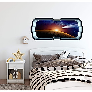 24" SpaceScape Orbiting Mars 3D Space Ship Window Wall Decal Sticker Planets Astronomy Peel and Stick Vinyl for Childrens Kids Bedroom Decor - 10" Tall x 24" Wide