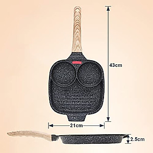 Bobikuke Nonstick Aluminum 3-Section Egg Pan with Lid, Suitable for Gas Stove & Induction, 9-Inch