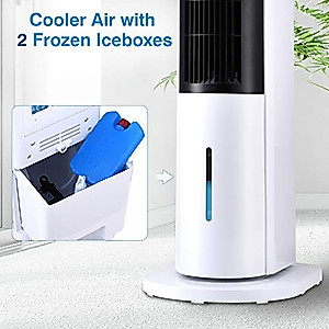 Evaporative Air Cooler, Indoor Oscillating Swamp Cooler Fan with Remote, 3 Mode / 3 Speeds Air Cooler, Bladeless 43in Air Conditioner Fan for Bed Room, Office, 3L Water Tank, 12H Timer, 2 Ice Boxes