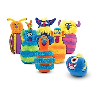 Melissa & Doug Fuzzy Monster Bowling Pins & Ball With Mesh Storage Bag (8-Piece Set) - Toddler Plush Indoor Bowling Set, Monster Bowling Set For Toddlers And Kids Ages 2+