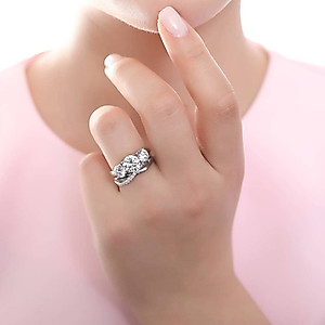 BERRICLE Sterling Silver 3-Stone Wedding Engagement Rings Round Cubic Zirconia CZ Criss Cross Ring Set for Women, Rhodium Plated Size 8