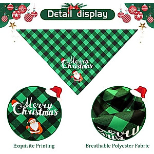 Comtraker Christmas Dog Bandana Hat Bow Tie Set Christmas Green Buffalo Plaid Pet Triangle Scarf Adjustable Bowtie Dog Outfit Decoration Small Medium Large Dog Cat Pet