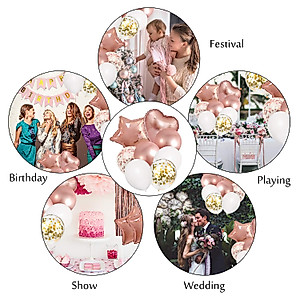 Amandir Rose Gold Birthday Party Decorations Kit, Confetti Foil Rose Gold Balloons Happy Birthday Banner Tassels Metallic Fringe Curtains 30th 40th 50th 60th Birthday Mother's Day Supplies for Women