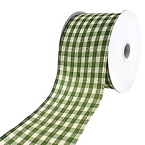 Homeford Rustic Picnic Gingham Wired Ribbon, 2-1/2-Inch, 10-Yard (Moss Green)