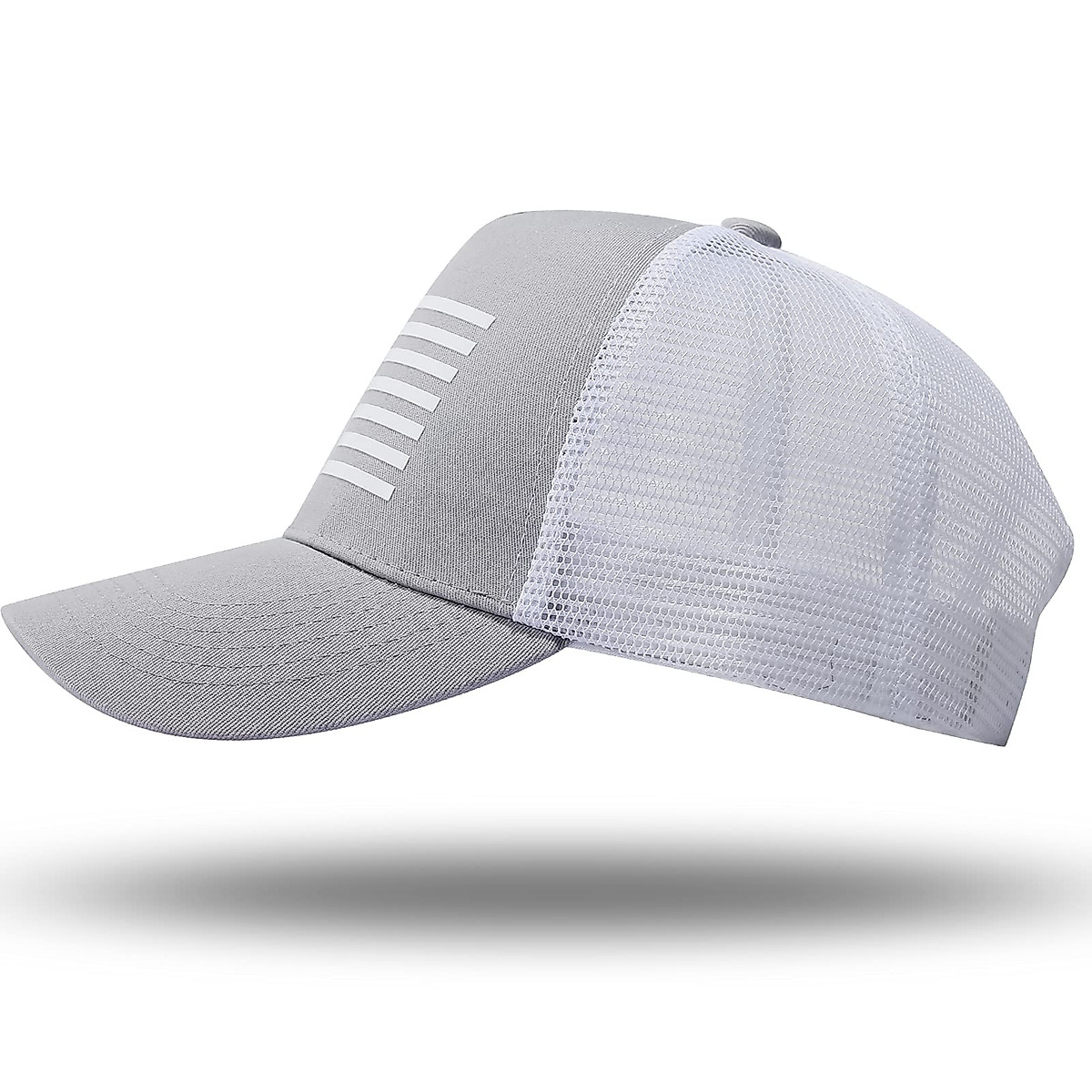 American Flag Trucker Hat - Snapback Hat, Baseball Cap for Men Women - Breathable Mesh Side, Adjustable Fit - for Casual Wear Gray/White