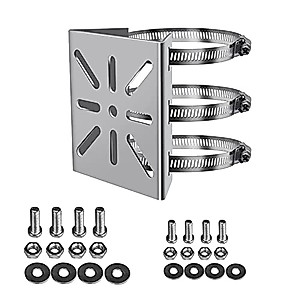 WiTi Universal Vertical Pole Mount for Security Camera, Stainless Steel Mounting Corner Bracket with 3 Loop Pipe Clamps, Suitable for CCTV Cameras LED Wall/Stage Lights, Solar Panels (small size)