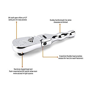 GEARWRENCH 3/8" Drive 84 Tooth Stubby Flex Head Teardrop Ratchet 5" - 81212A-07