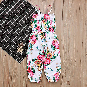 Noubeau Toddler Girls Kids Jumpsuit Girl One Piece Sleeveless Floral Playsuit Strap Romper Summer Outfits Clothes