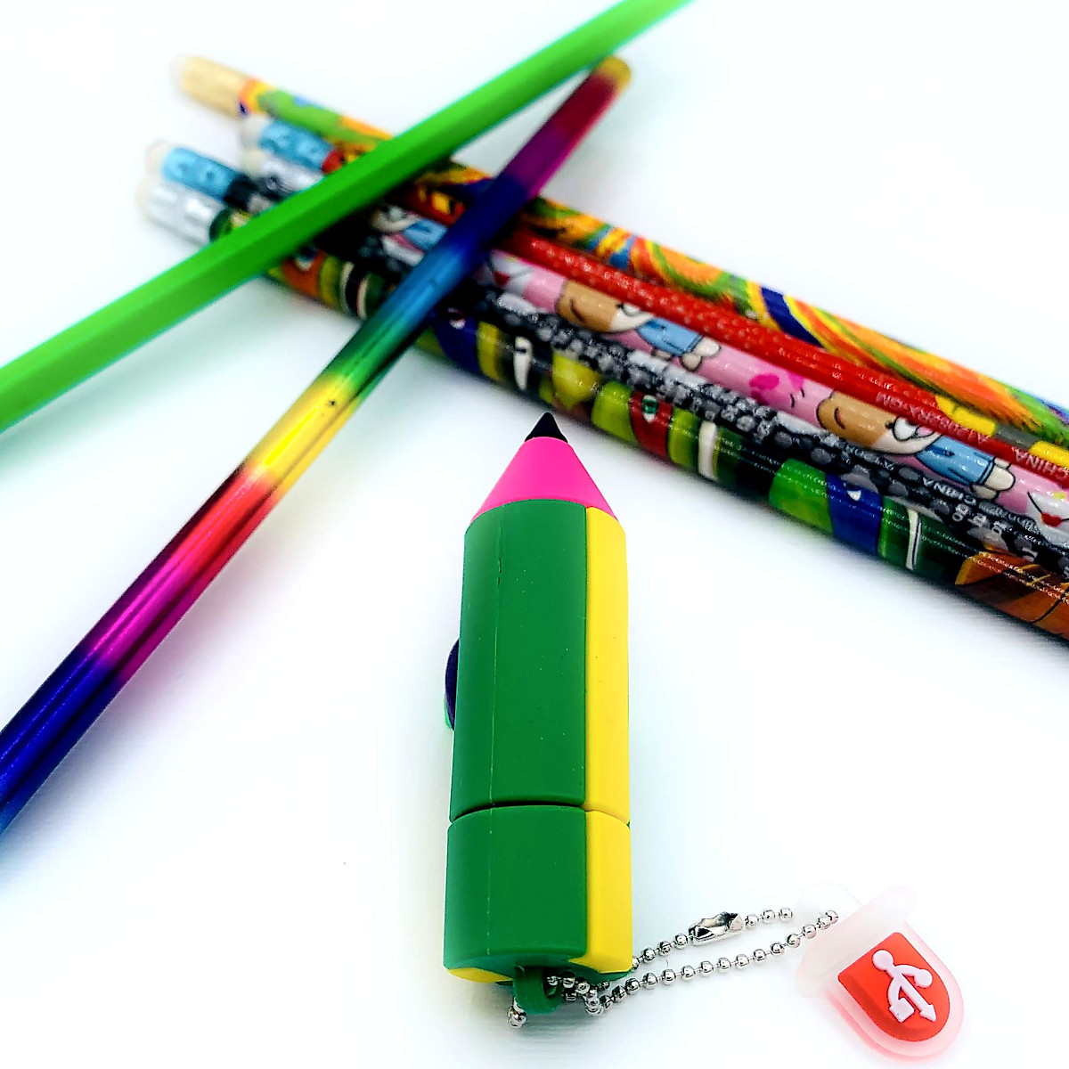 Cute USB Flash Drive - Fun USB 16GB - 16GB Storage Pen Drive - 16GB USB Drives(Yellow/Green Pencil)