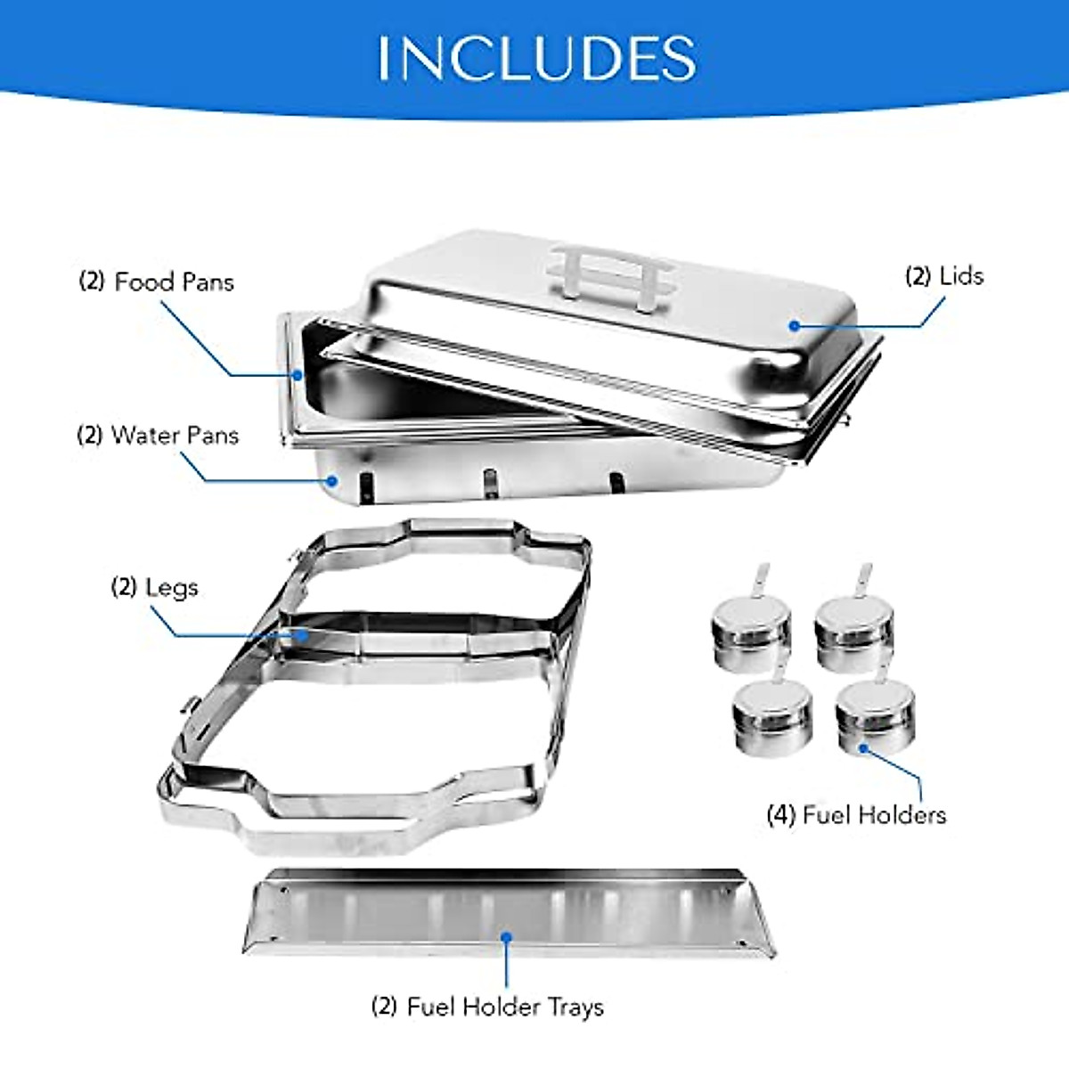 ALPHA LIVING 70012-Gray 2 Pack 8QT Chafing Dish High Grade Stainless Steel Chafer Complete Set, 8 Qt, Alpine Gray Handle