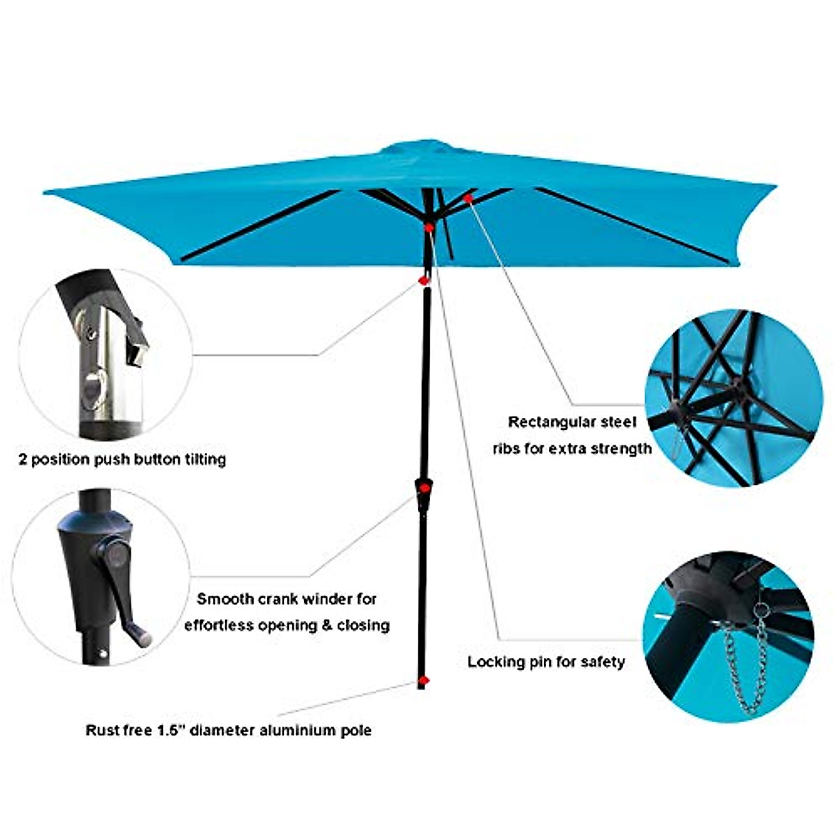 C-Hopetree Rectangular Outdoor Patio Market Table Umbrella with Tilt 6.5 x 10 ft, Aqua Blue