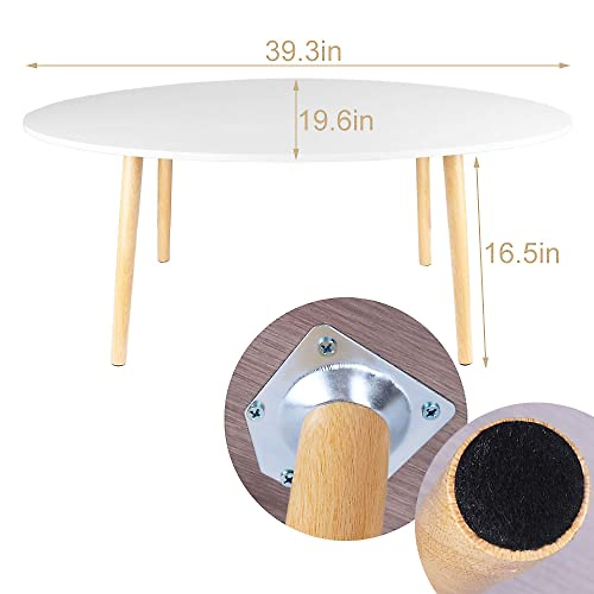 MyHarney Oval Coffee Table Midcentury Modern Coffee Table Wood Coffee Table Modern Coffee Table for Living Room, Small Modern Furniture for Home, 39.3" D x 19.6" W x 16.5" H