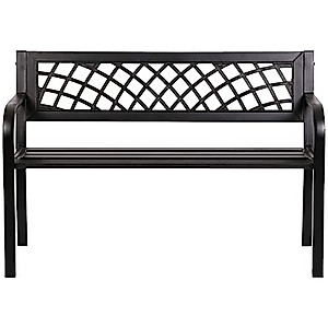 FDW Patio Metal Park Bench with Armrests Sturdy Steel Frame Furniture for Yard Porch Work Entryway，Black