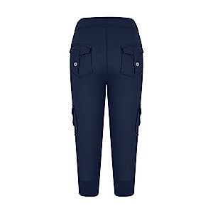 Capris Pants for Women Casual Summer Elastic Waist Bootcut Yoga Workout Leggings Slim Fit Cargo Sweatpants with Pocket