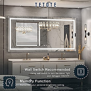 TETOTE LED Bathroom Mirror LED Mirror 60 x 28 Bathroom Mirror with Lights Bedroom LED Vanity Mirror Makeup Mirror Dimmable Anti-Fog Wall Mounted Birthday Gift Room Decor