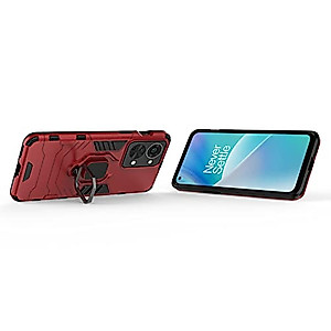DWAYBOX Case for OnePlus Nord 2T 5G 6.43 inch, Compatible with Magnetic Car Mount, 360° Metal Ring Kickstand, 2in3 Dual Layer Hybrid Armor Shockproof Back Cover -Red