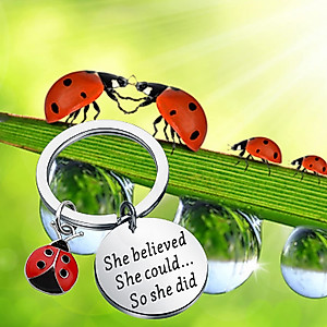 AKTAP Lucky Ladybug Charm Red Ladybird Keychain She Believed She Could So She Did Motivation Gift for Her