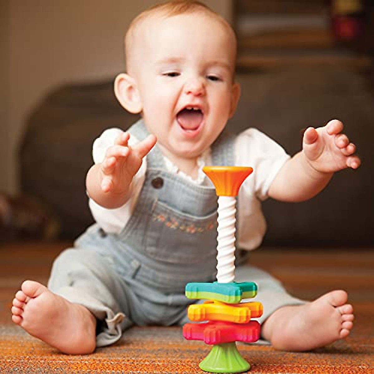 Fat Brain Toys Tobbles, Mini Spinny, Dimpl Bundle - 9-Piece Stacking Toys, Spinning Toy, Popper Toy Combo, Baby Toys Activity Set