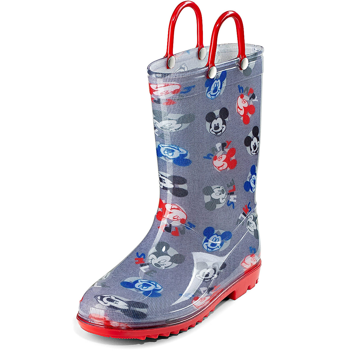 Disney Mickey Mouse Boys Grey PVC Rainboots - Easy-on Handles - Size 7 Toddler