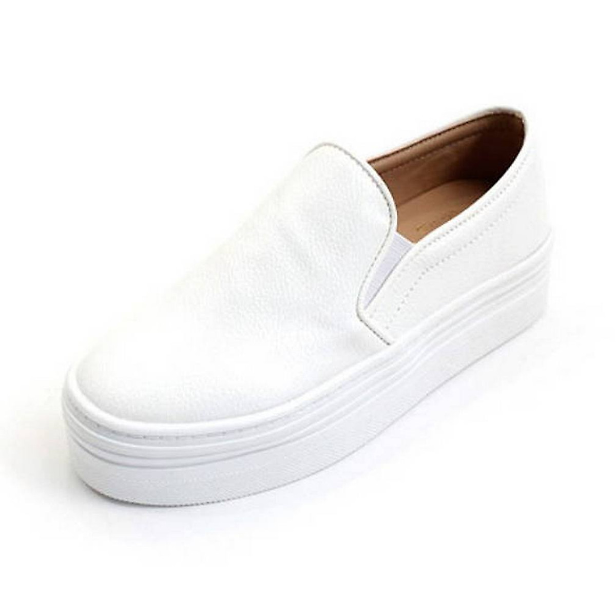 EpicStep Women's White Casual Simple Slip-On Mid Heels Thick Soles Platform Shoes Low Fashion Sneakers 7 M US