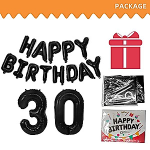 42 Inch 30 Number Balloons with 16 Inch Happy Birthday Banner Letters Balloons Kit- Giant Jumbo 30 Foil Balloons for 30th Adults Birthday Party Decora