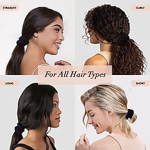 Kitsch Organic Cotton Fluffy Scrunchies - Large Hair Accessories for Women and Girls | Hair Bands & Ponytail Holders, 6pc (Black)