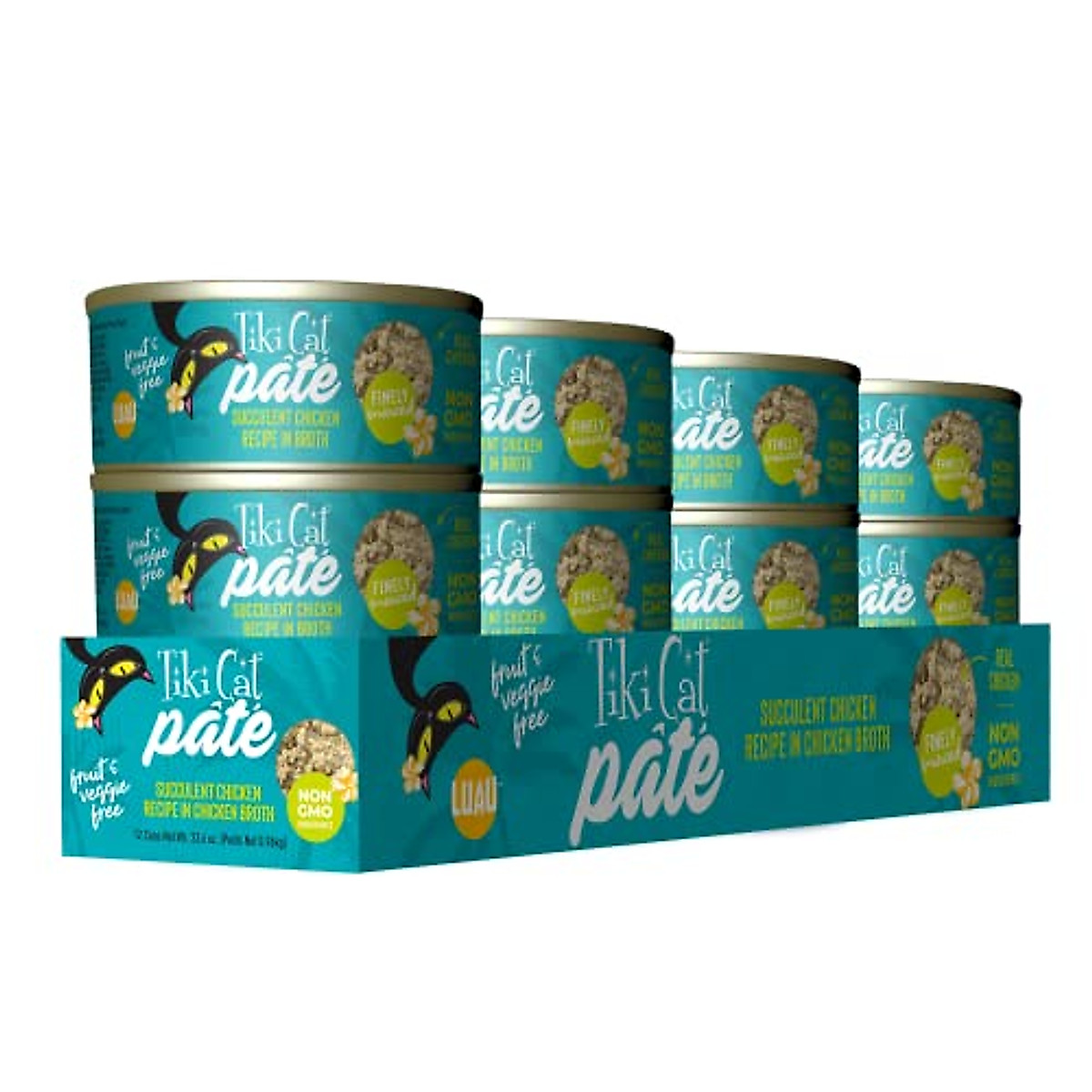 Tiki Cat Luau Pâté, Succulent Chicken Recipe in Broth, Grain-Free Balanced Nutrition Wet Canned Cat Food, for All Life Stages, 2.8 oz. Cans (Case of 12)