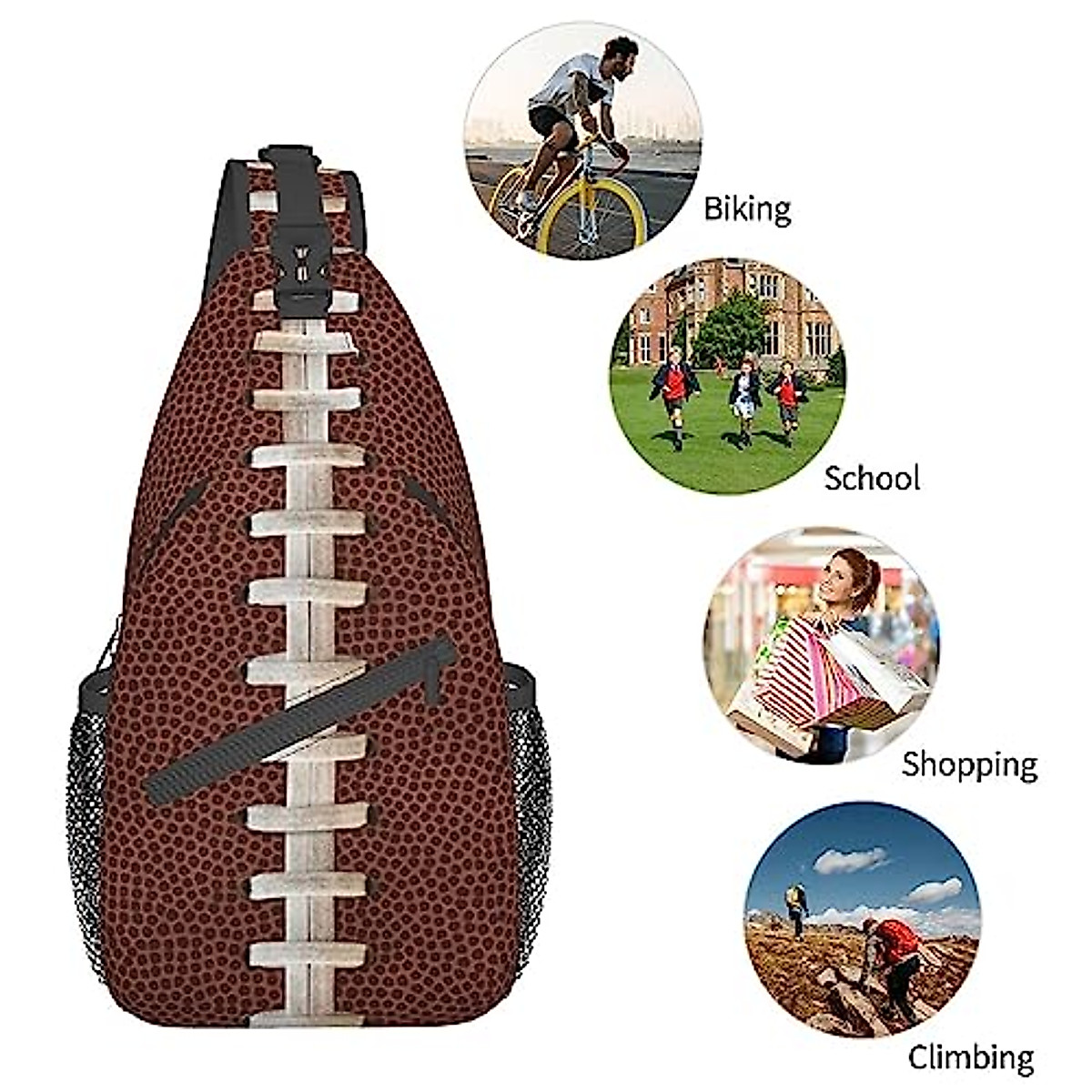 DIRNXUWI Football Sling Bag Crossbody Backpack For Women Men Chest Bag Hiking Bag For Camping Biking Travel Hiking Cycling
