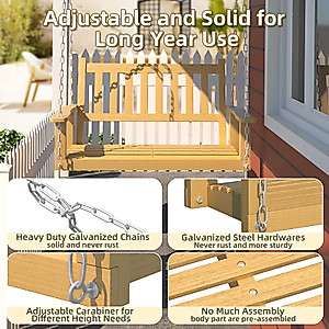 Swing Bench with Heavy Duty Hanging Chains Adjustable Outdoor Wooden Porch Swing [All-Weather Resistant] Outdoor Hanging Swing Bench for Adults/Porch/Yard/Patio(2-Seater)