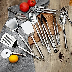 DE'VELO Stainless Steel Kitchen Utensils Set - 23 Piece Nonstick Kitchen Cookware Tools Spatula Set - Cooking Set - Kitchen Utensil Gadgets Pots and Pans Accessories