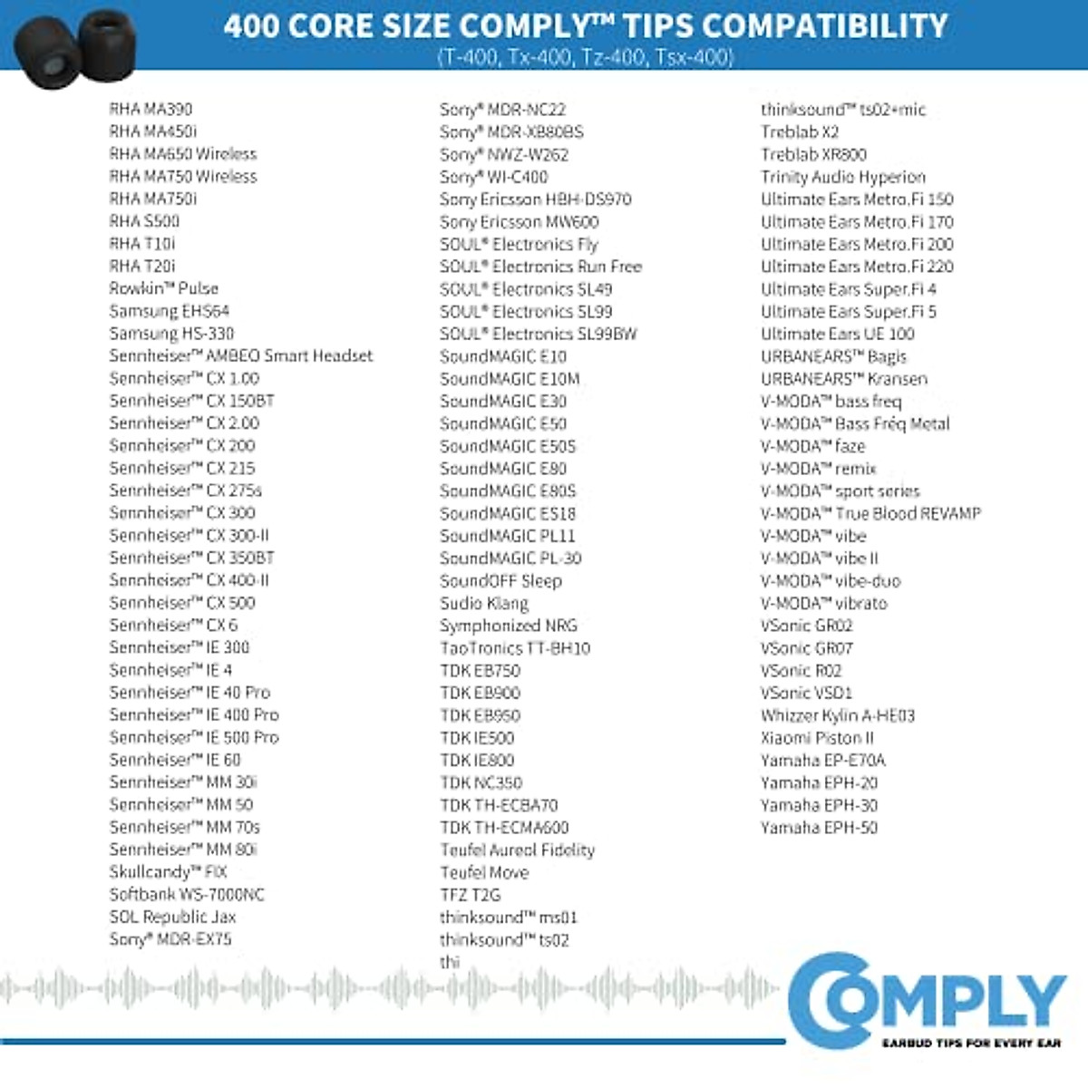 Comply Foam 400 Series Replacement Ear Tips for Bose Quiet Comfort 20, Sennheiser IE 300, Campfire Audio, 7Hertz, NuraLoop & More | Ultimate Comfort | Unshakeable Fit|NO TechDefender | Medium, 3 Pairs